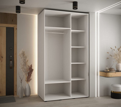 Cannes II Sliding Mirrored Door Wardrobe 130cm White - Bright, Modern ...