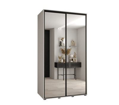 Cannes II Sliding Mirrored Door Wardrobe 130cm White - Bright, Modern ...
