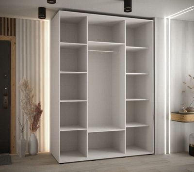 Cannes IV Modern White Sliding Door Wardrobe 1600mm H2050mm D600mm with ...
