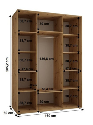 Cannes IV Stylish Black Sliding Door Wardrobe 1600mm H2050mm D600mm ...