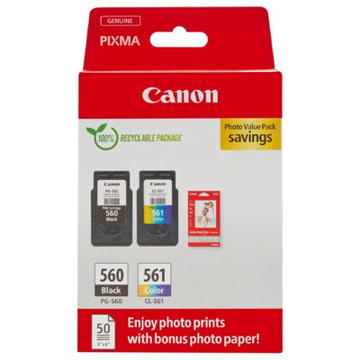 Canon Ink & Paper Multipack - PG-560/CL-561 Genuine Printer Ink ...