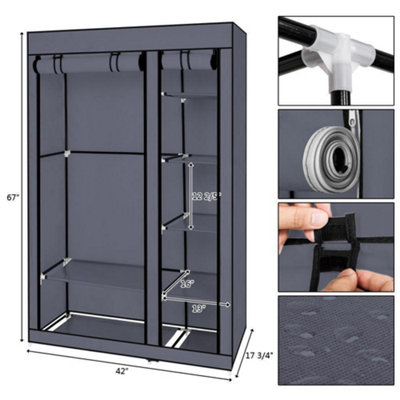 Canvas Fabric Wardrobe With Hanging Rail Rod Shelving Clothes Storage ...
