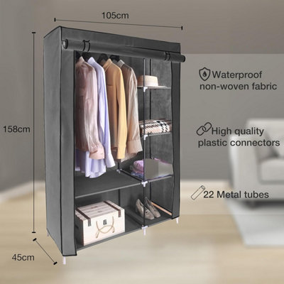 Canvas Wardrobe Organizer Clothes Rail Shelves Storage Closet Double ...