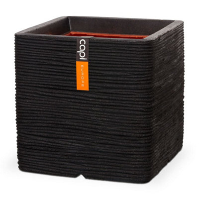 Capi Planter Nature Rib Square 50 X 50 Cm Black