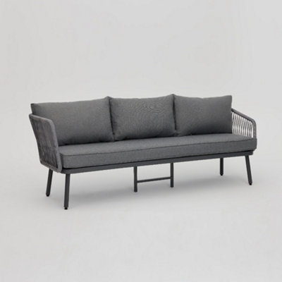 Capri Grey Corner Garden Set with Wicker Rope Style, Bench and Footstool