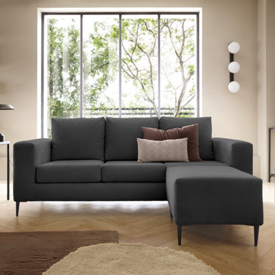 Capri Reversible Corner Sofa in Black | DIY at B&Q