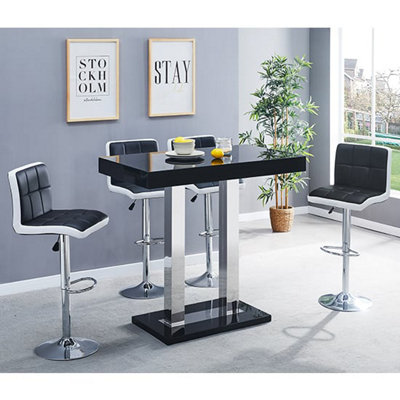 Caprice Black High Gloss Bar Table 4 Copez Black White Stools | DIY at B&Q