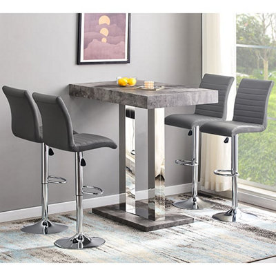 CAPRICE CONCRETE EFFECT BAR TABLE WITH 4 RIPPLE GREY STOOLS