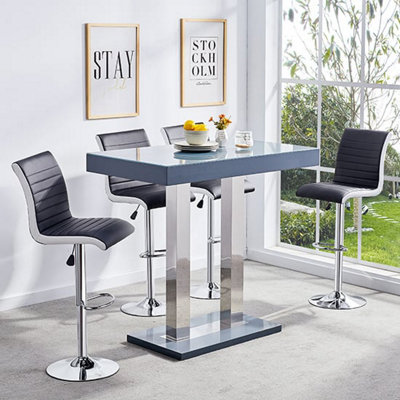 Caprice Grey High Gloss Bar Table 4 Ritz Black White Stools | DIY at B&Q