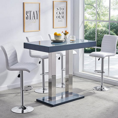 Caprice Grey High Gloss Bar Table With 4 Ripple White Stools | DIY at B&Q
