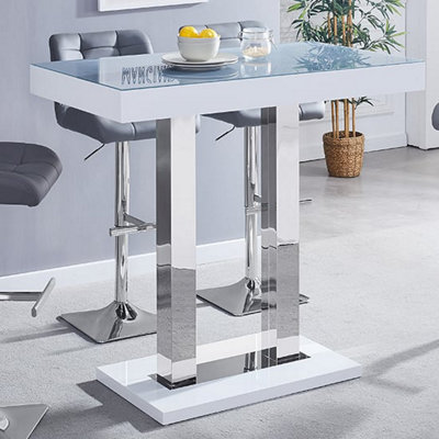 Caprice High Gloss Bar Table In White With Grey Glass Top | DIY at B&Q