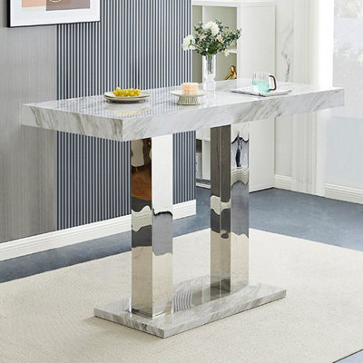 Caprice High Gloss Bar Table Large In Magnesia Marble Effect | DIY at B&Q