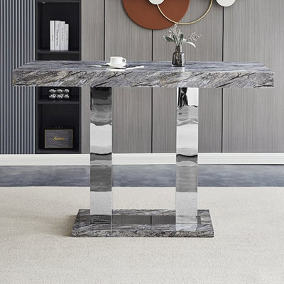 Caprice High Gloss Bar Table Large In Melange Marble Effect | DIY at B&Q