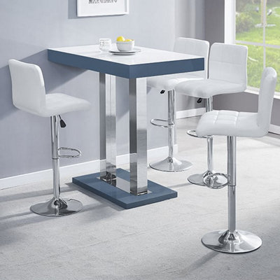 Caprice White Grey Gloss Bar Table With 4 Coco White Stools | DIY at B&Q