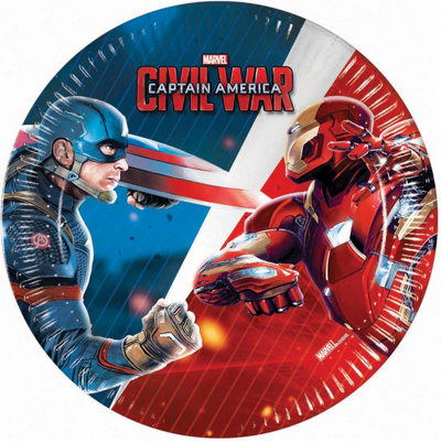 Captain America Civil War Paper Party Plates (Pack of 8) Red/Blue (One ...