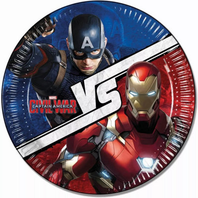 Captain America Civil War Party Plates (Pack of 8) Red/Blue/White (One ...