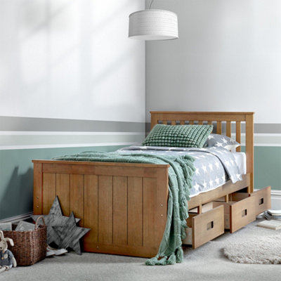 Captain Oak Finish 3 Drawer Wooden Single Storage Bed
