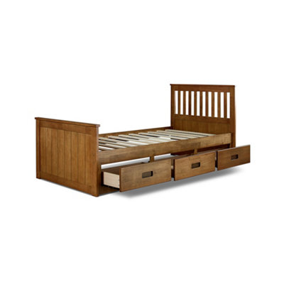 Captain Oak Finish 3 Drawer Wooden Single Storage Bed