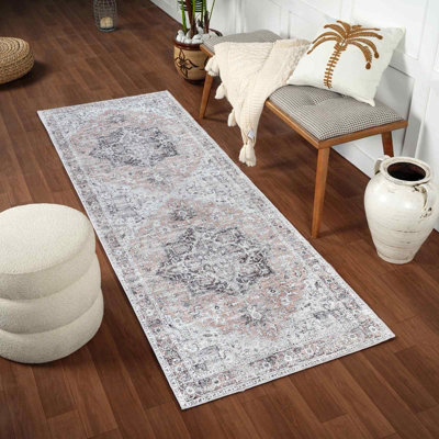 CAPUCINE Machine Washable Modern Boho Grey Runner Rug 80 x 240 cm