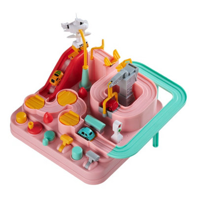 Car Adventure Toys Car Race Track Toys with 4 Toy Vehicles, Pink