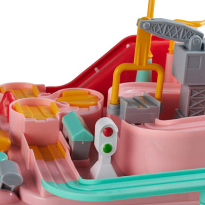 Car Adventure Toys Car Race Track Toys with 4 Toy Vehicles, Pink
