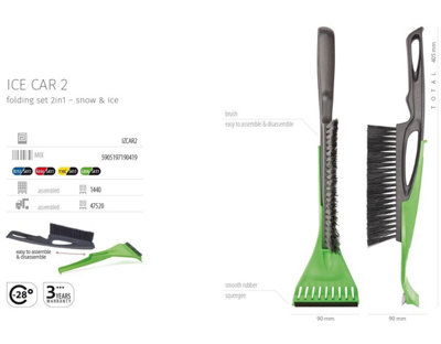 Car Windscreen 2-1n-1 Ice Scraper and Snow Brush Long Reach Handle De ...