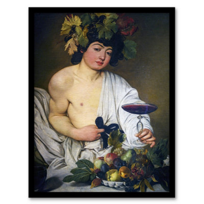 Caravaggio Bacchus Dionysus Portrait Oil Painting Framed Wall Art Print A3