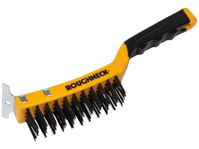 Carbon Steel Wire Brush Soft Grip With Scraper 300Mm (12In) - 4 Row