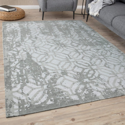 Carina Collection Modern Washable Rugs in Green 6934 | DIY at B&Q