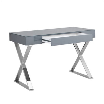 Carlo High Gloss Computer Desk In White With Chrome Legs