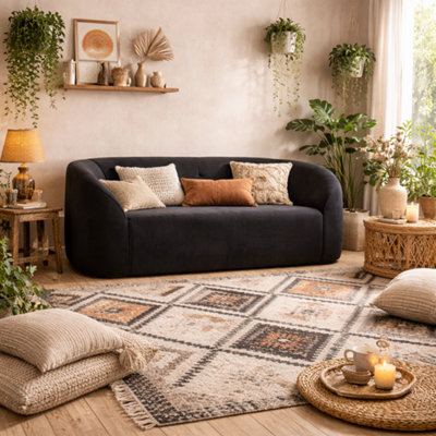 Carlow 2-Seater Curved Black Velvet Sofa