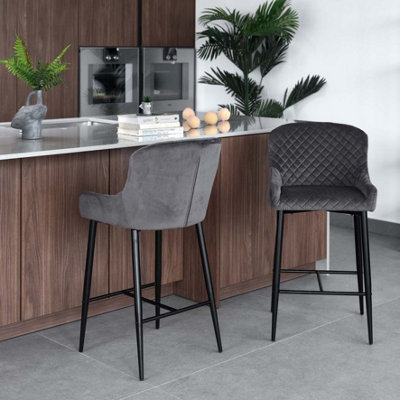 Carlton Bar Stool - Dark Grey Velvet (Set of 2) | DIY at B&Q