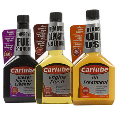 Carlube 3 Pack Engine Flush Oil Treatment Diesel Injector Cleaner 300ml Set