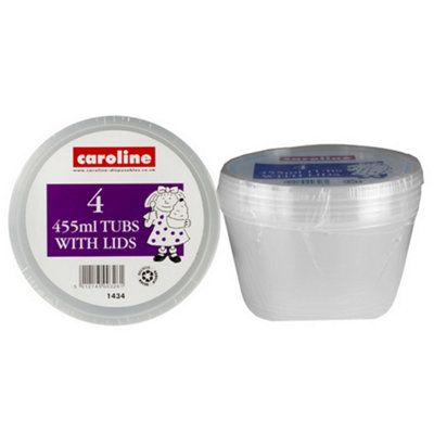Caroline 4 Round Plastic Tubs With Lids Transparent (455ml)