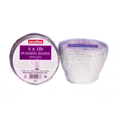 Caroline Foil Pudding Basins With Lids (Pack of 4) Silver (10 x 6.6cm)