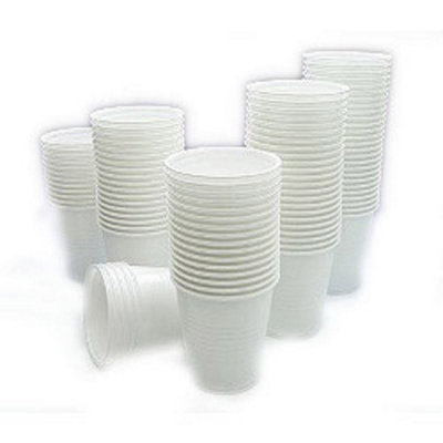 Caroline Plastic Drinking Cups (Pack Of 100) White (200ml)