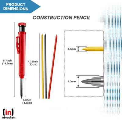 Carpenters Pencil Set With 12 Solid Leads Construction Marking Pencil ...