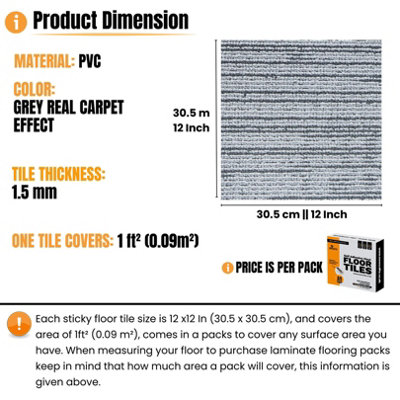 Carpet Imitation Self Adhesive Floor Tiles - 30 Pack Covers 30 ft² (2. ...