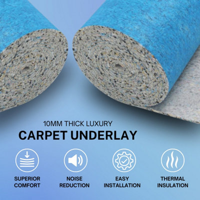 Carpet Underlay Soft 10mm Thick 15m² Roll Cushioned PU Foam Noise ...
