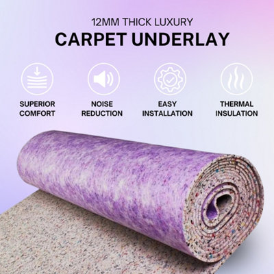 Carpet Underlay Soft 12mm Thick 15m² Roll - Noise Reducing Thermal ...