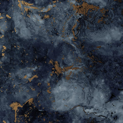 Carrara Blue & Gold Metallic Marble Stone Glitter Wallpaper MC7116