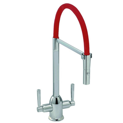 Carron Phoenix Dante Twin Lever Flexible Kitchen Tap w/ Red Silicone Hose