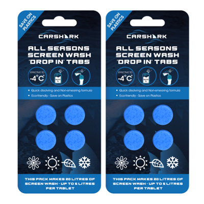 CARSHARK All Seasons Screenwash Tabs 2 x 4 Tablets, (8 tablets) Makes ...