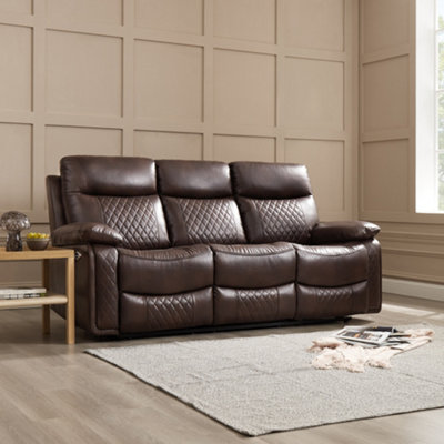 Carson 3 Seater Electric Recliner, Brown Air Leather | DIY at B&Q