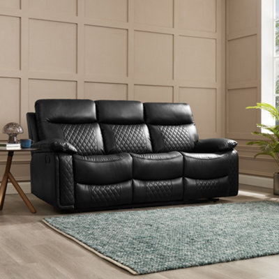 Carson 3 Seater Manual Recliner, Black Faux Leather