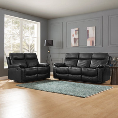 Carson 3 Seater Manual Recliner, Black Faux Leather