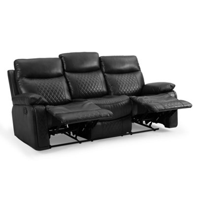 Carson 3 Seater Manual Recliner, Black Faux Leather