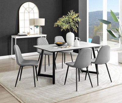 Carson 6 Seater White Marble Effect Rectangular Scratch Resistant ...