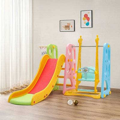 Cartoon Colourful Toddler Slide and Swing Set Playset with Basketball ...