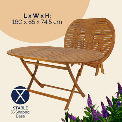 CASARIA Boston 6-Seater Oval Acacia Wood Folding Garden Dining Set 160x85cm